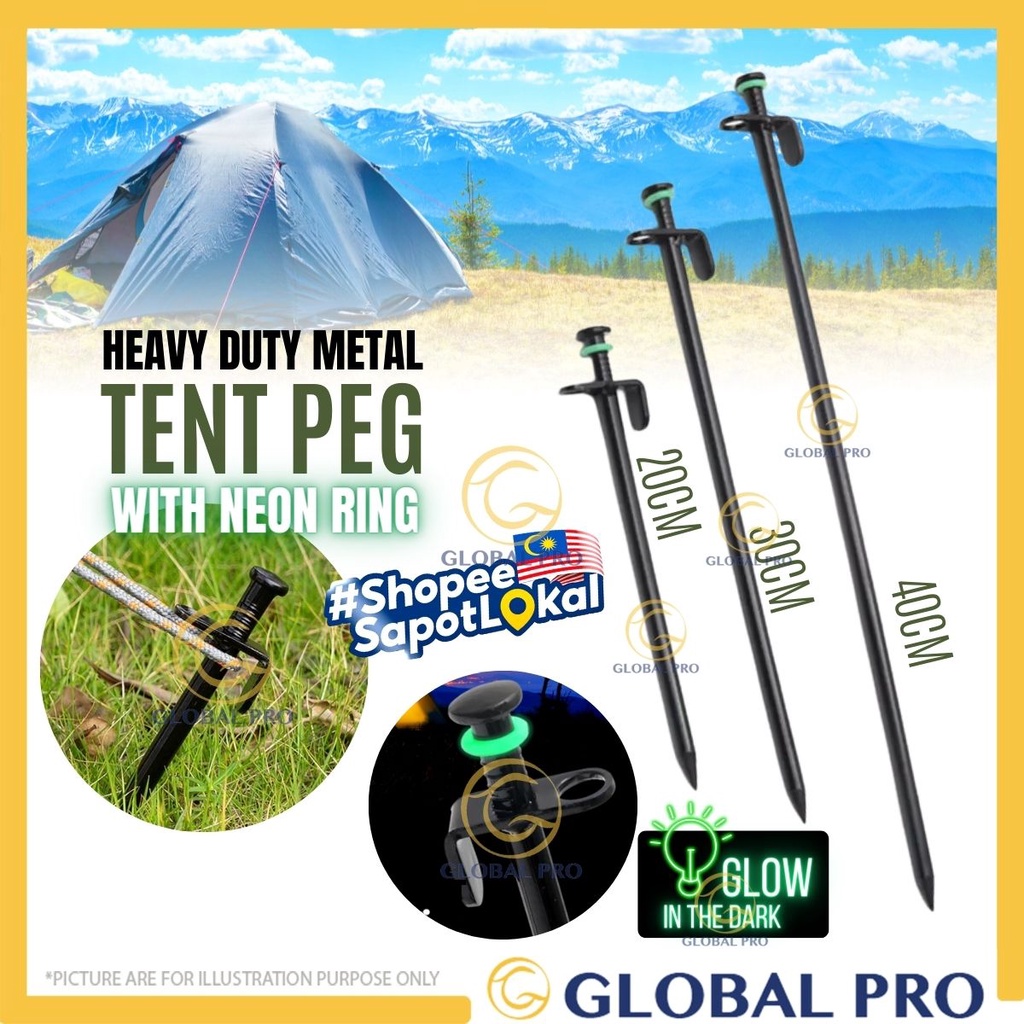 40/30/20cm Tent Peg With Neon Ring Pancang Khemah Besi Camping Peg Nail ...