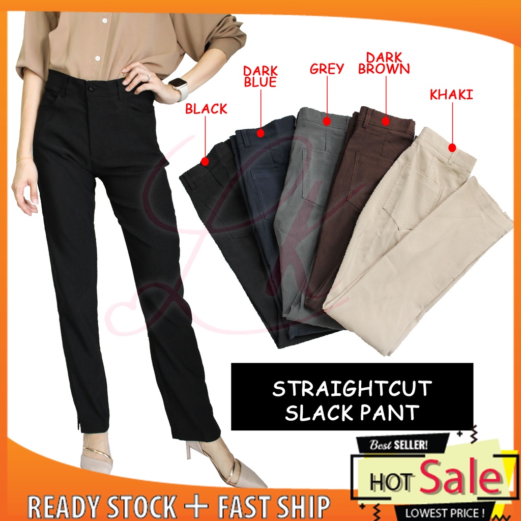 (LK) LADY/WOMEN BELT HOLE LONG SLACK FORMAL PANTS STRAIGHT CUT OFFICE ...