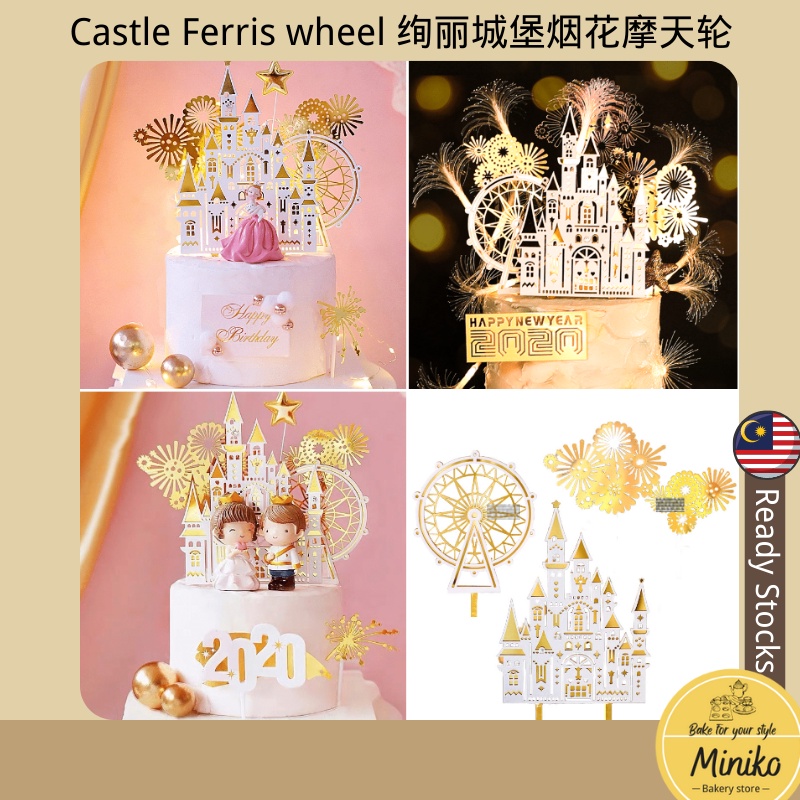 Castle Ferris Wheel carousel Acrylic cake topper Prince princess theme ...