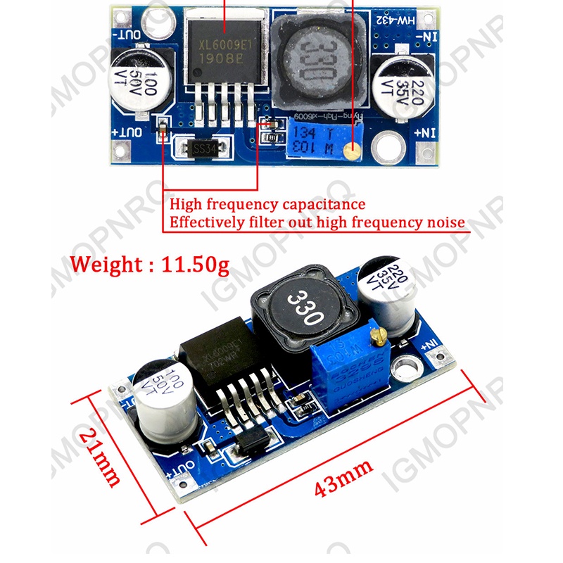 XL6009 4A Boost Converter Step Up Adjustable 15W 5-32V to 5-50V DC-DC Power Supply Module High ...