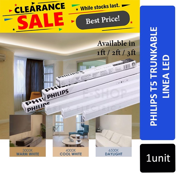 Lampu T5 Philips LED T5/ Trunkable Linea - 3000K/ 4000K/ 6500K, 1ft/ 2ft/ 3ft/ 4ft - YLT ...