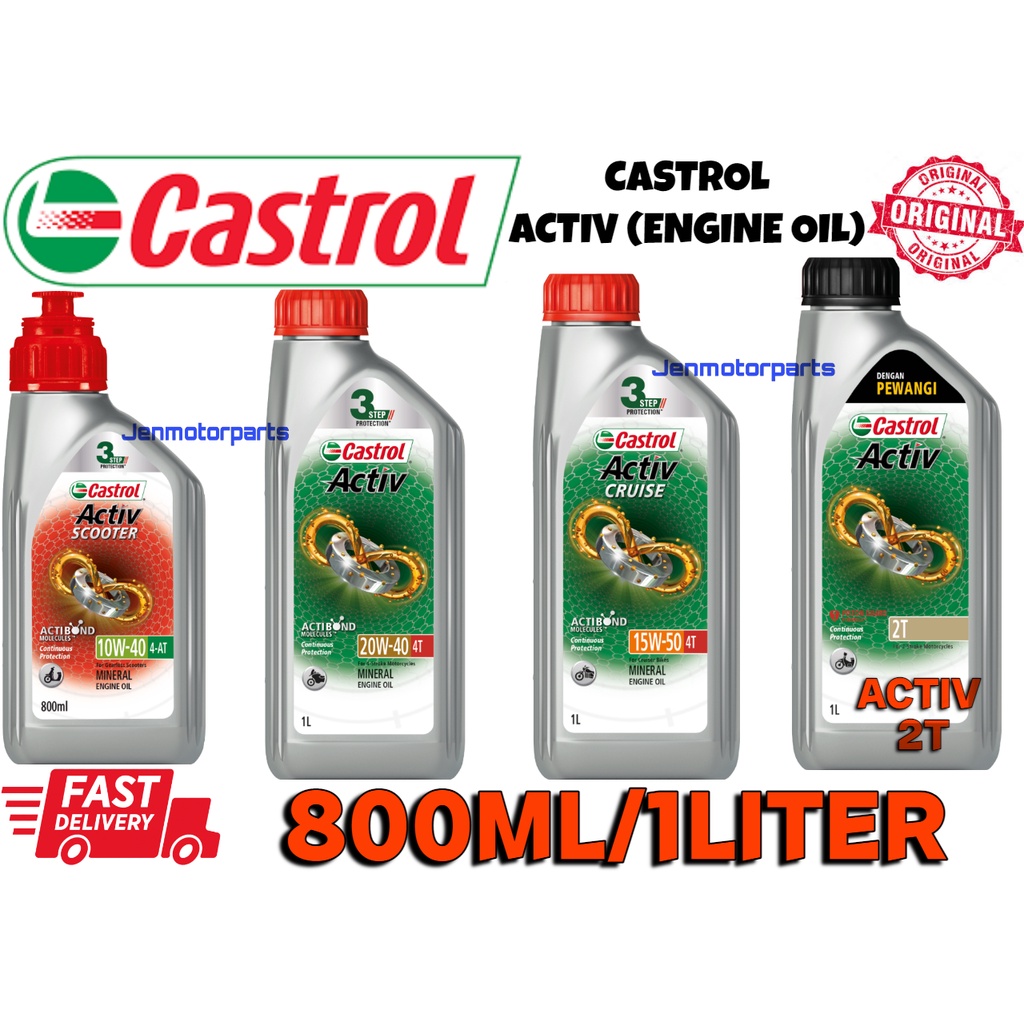 CASTROL ACTIV ENGINE OIL 10W-40 4T 15W-50 CRUISE MINYAK HITAM SCOOTER ...