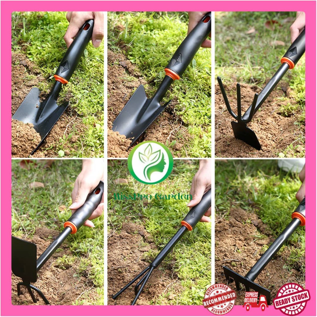Garden tools with black plastic handle sprayed with plastic two busy ...