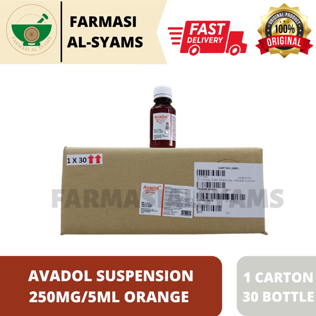Avadol Paracetamol Suspension 250mg/5ml Orange (90ml) 1 CARTON ...
