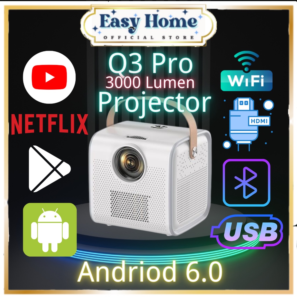 EASYHOME Projector HOME CINEMA Android 6.0 Projector Y8 Mini 150 Ansi ...