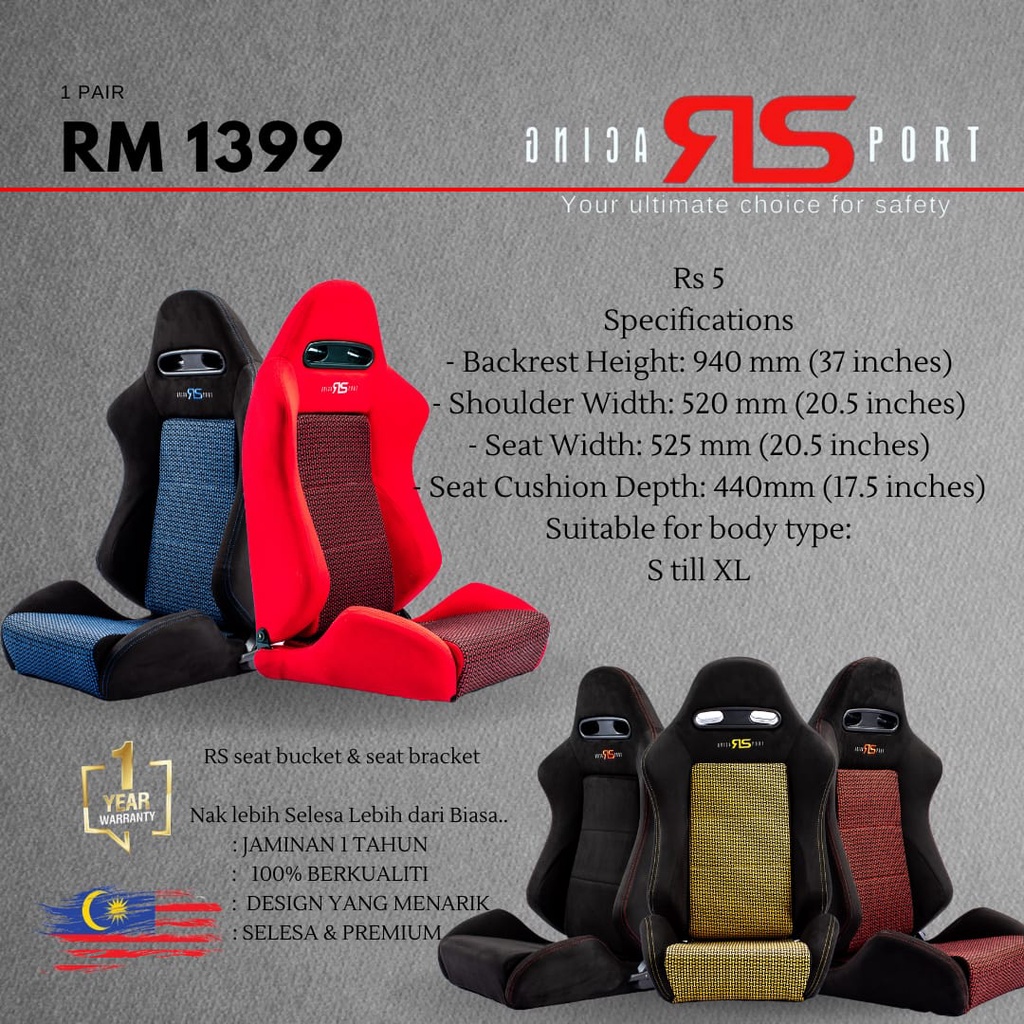 RS 5 Racing Sport Semi Bucket Seat | Shopee Malaysia