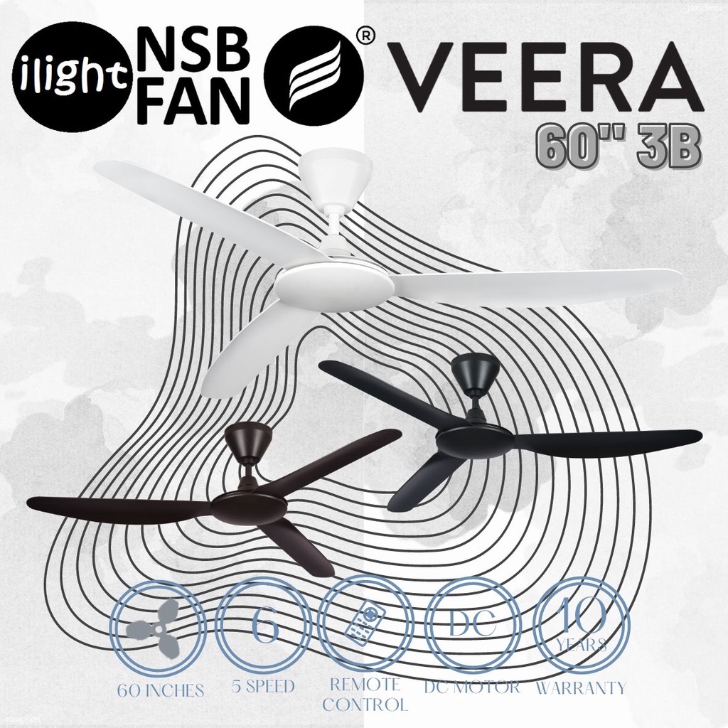 NSB FAN Veera 60 Inch 3 blade Designer Ceiling Fan DC Motor 6 Speeds ...