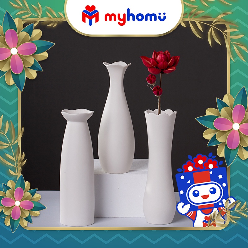 Medium 18cm-21cm Nordic White Ceramic Vase table Vas Seramik Putih Pasu ...