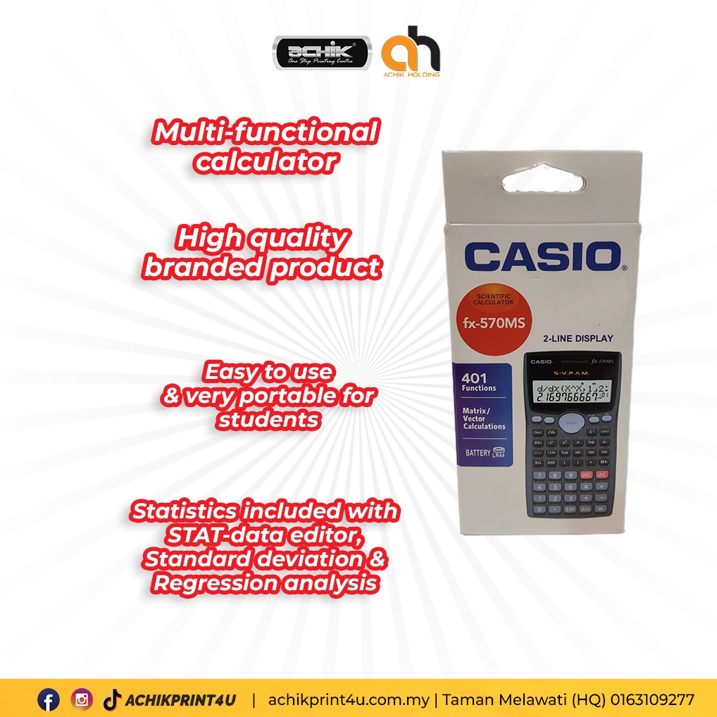 Casio FX 570MS Scientific Calculator for school and office | Shopee ...