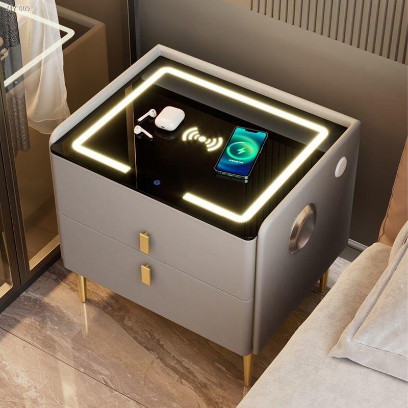 ⊙All solid wood smart bedside table ultra-narrow simple modern light ...