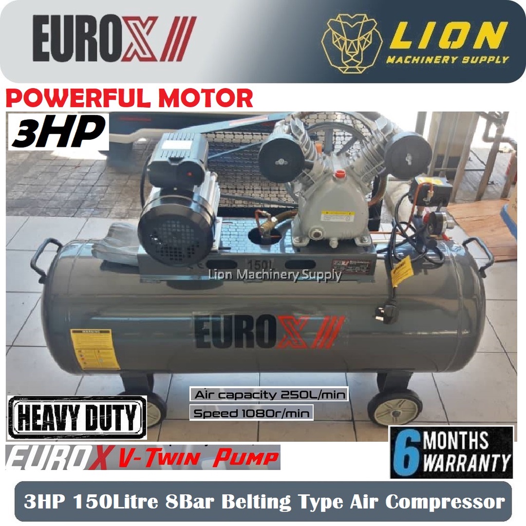 EuroX 3HP 150Liter 8Bar/115psi Belt Driven Air Compressor EAX7130 - Heavy Duty - 6 Months Local ...