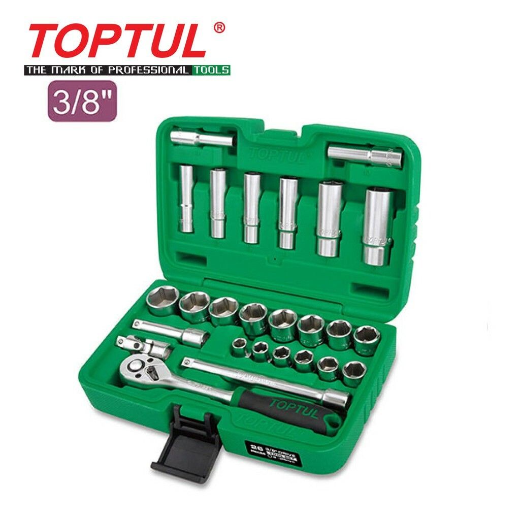 TOPTUL 26Pcs 3/8"DR. Flank Socket Set Professional Grade GCAI2601 ...