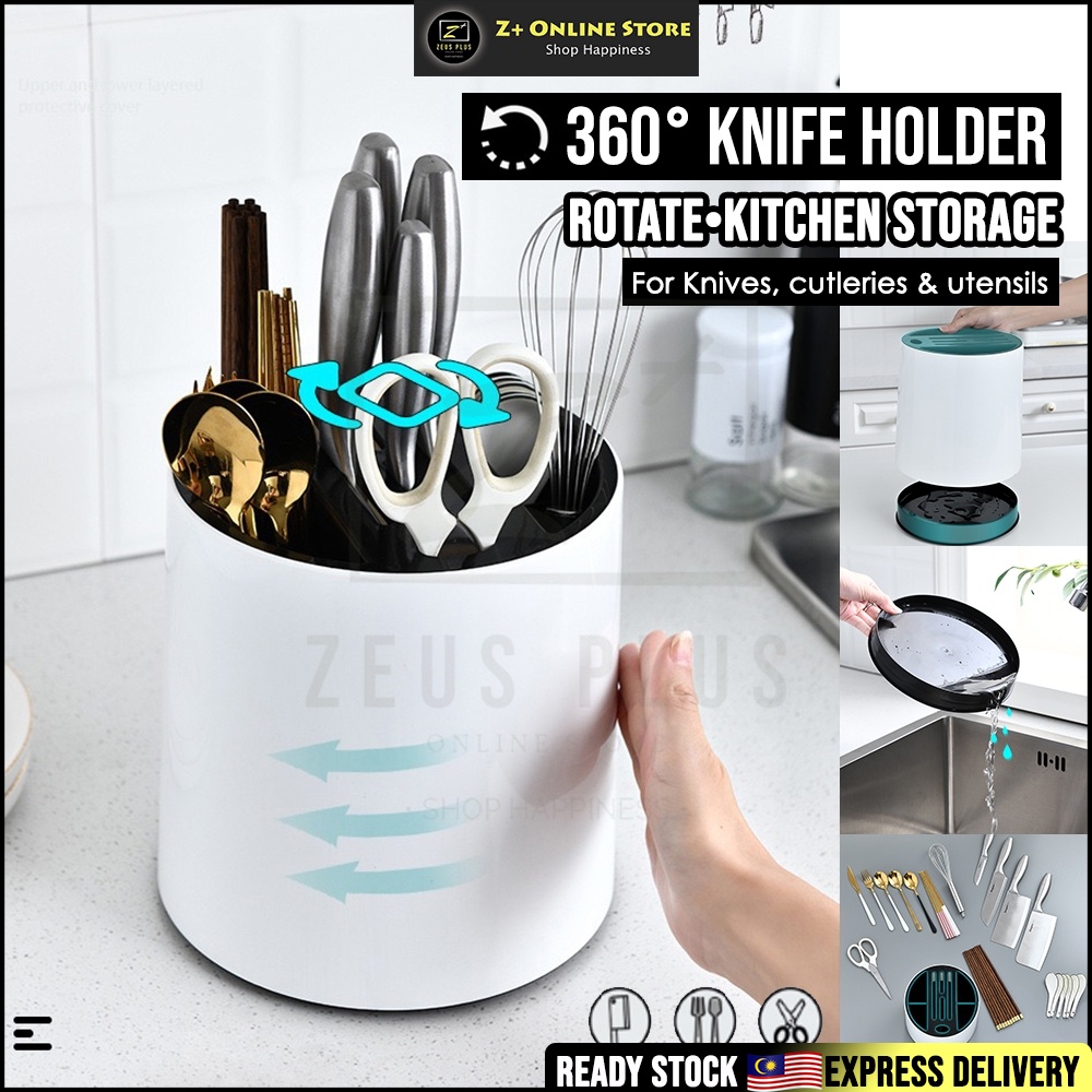 ZPLUS 360 Rotating Kitchen Knife Holder Rotate Cutlery Holder Knife ...