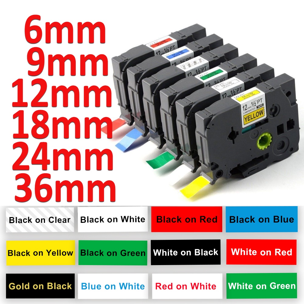 Compatible Brother P-Touch TZe TZ Label Tape 6mm 9mm 12mm 18mm 24mm ...