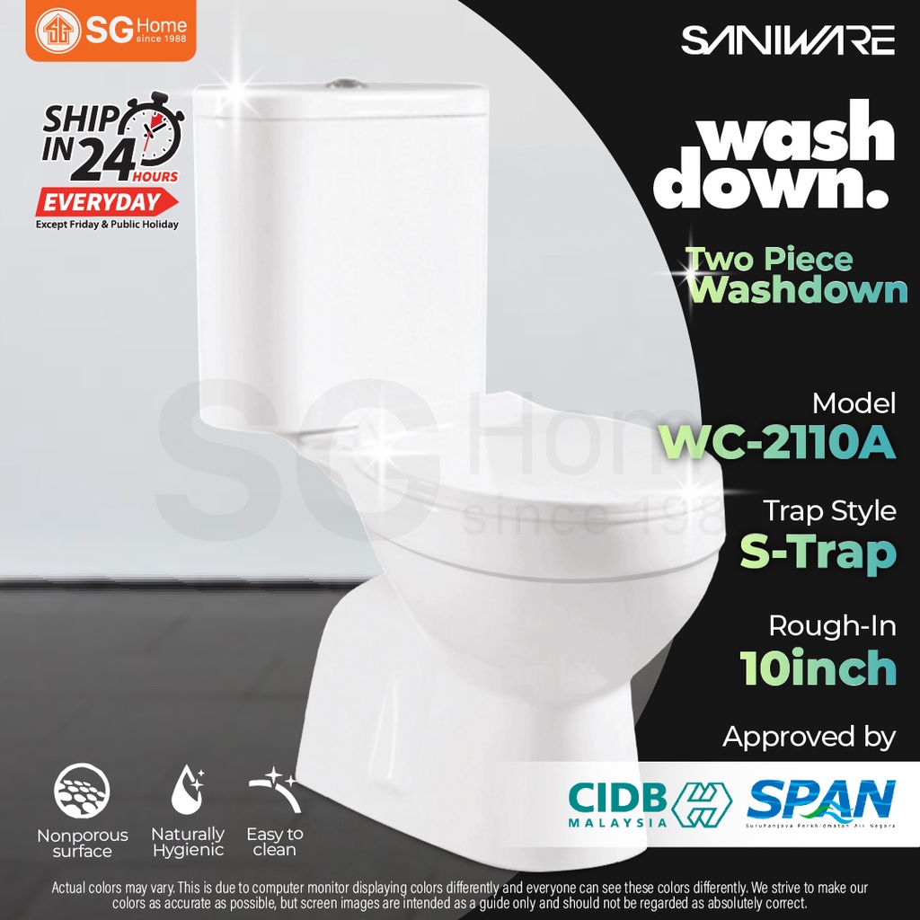 SANIWARE WC-2110A / Zella C100 Two Piece Toilet Washdown Water Closet ...