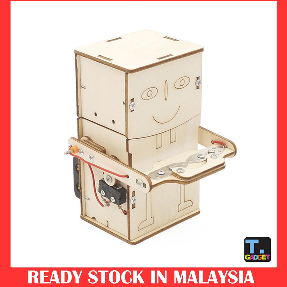 DIY Wooden Toy Coin Swallowing Eating Robot Piggy Bank Science ...
