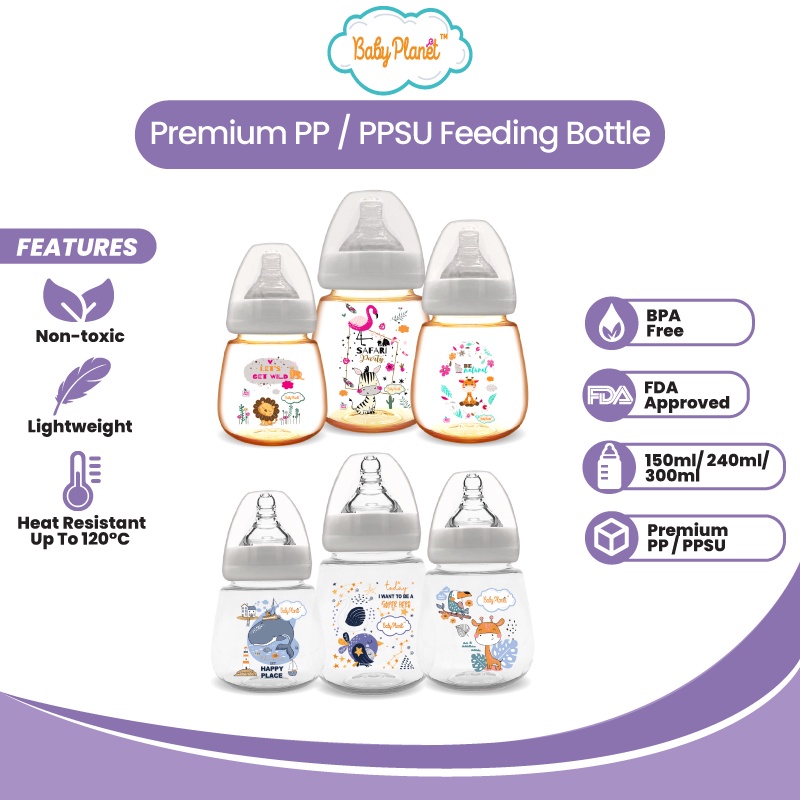 Baby Planet Premium PP / PPSU Feeding Bottle 150ml / 240ml / 300ml Baby Bottle Milk Bottle Botol ...