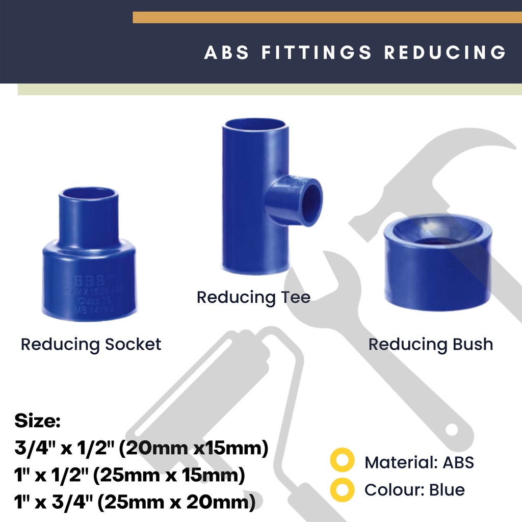 ABS Reducer Fitting 15mm 20mm 25mm 1/2" 3/4" 1" | ABS Reducing Socket | ABS Reducing Tee | ABS ...
