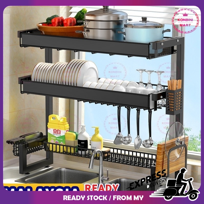 Rak Dapur Stainless Steel Sink Dish Rack Rak Pinggan Sinki Dish Drainer ...