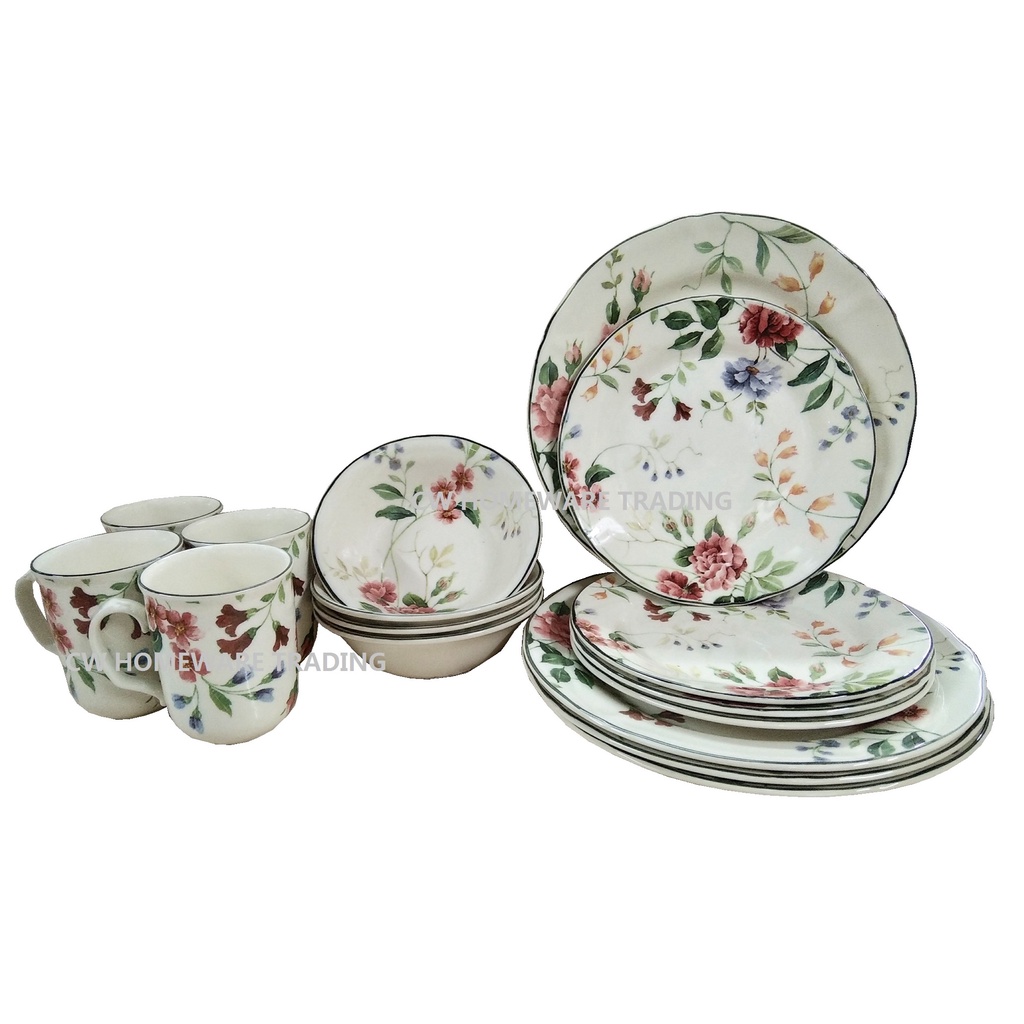 Claytan 1904FS Priscilla (U) 16pcs (4Pax) Set Pinggan Mangkuk | Set ...