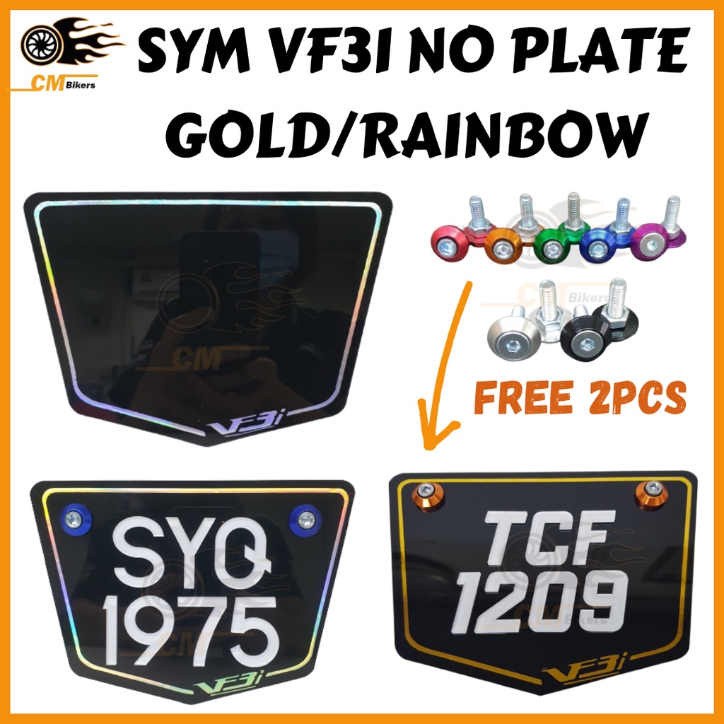 SYM VF3i No Plate Motor Number Plate with Crystal Font Silver Font ...