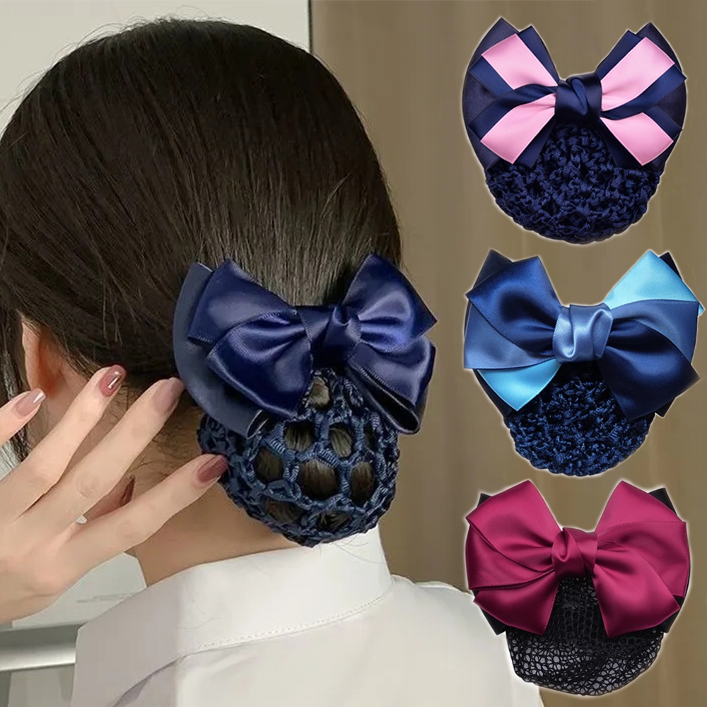 Classic Bowknot Snood Net With Barrette Hair Pins French Style Non-Slip ...