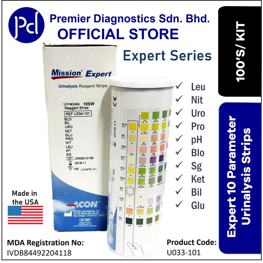 ACON Mission Expert Urine Test Strips 10 Parameter Urinalysis - Pack of ...