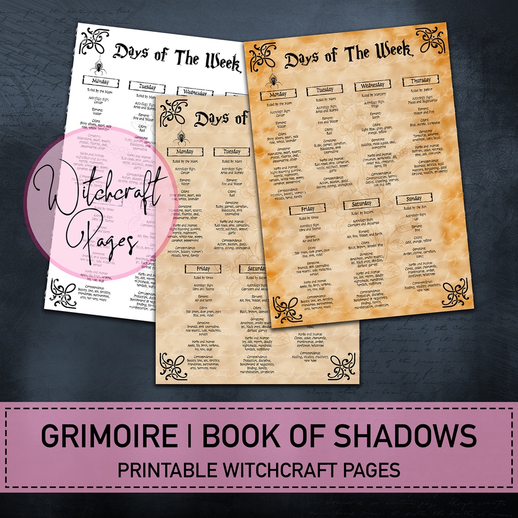 FuchsDich Printable Days Of The Week Witchcraft Pages | PDF File | Book of Shadows | Grimoire ...