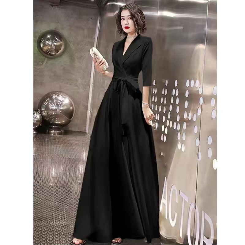 【24 hours delivery】Black Dinner Dress Women Host Long Sleeve Evening ...