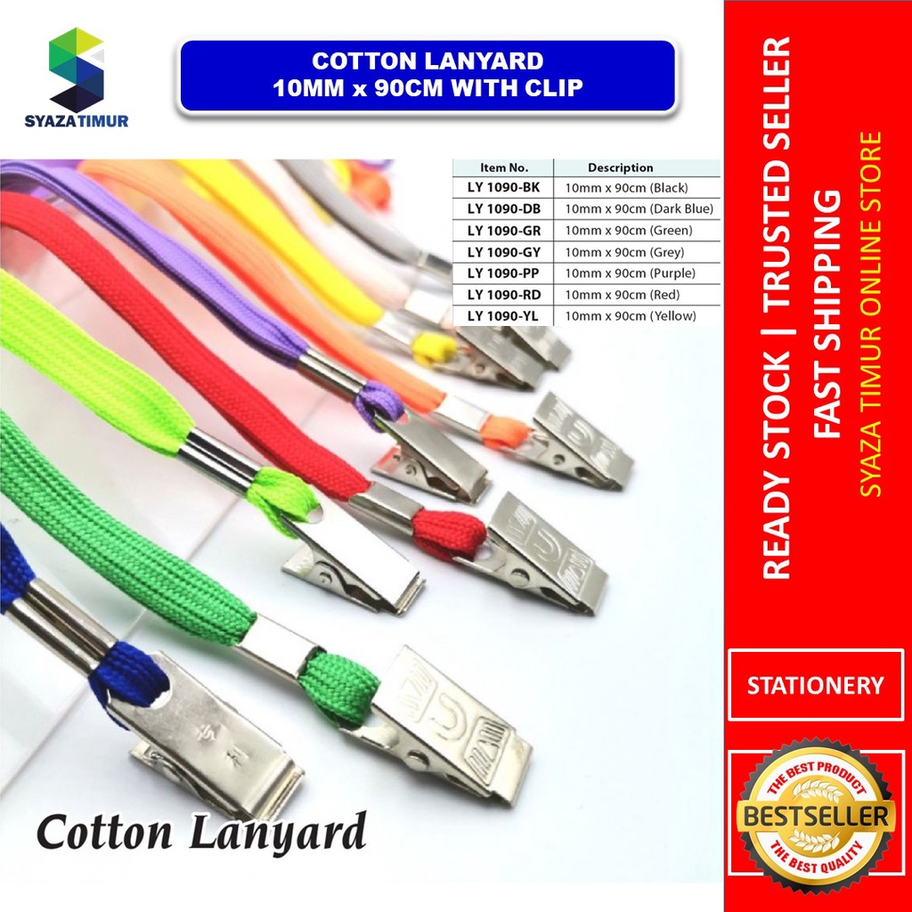 [ST-GR MY] Pure Cotton Lanyard With Badge Clip 10MM x 90CM Various ...