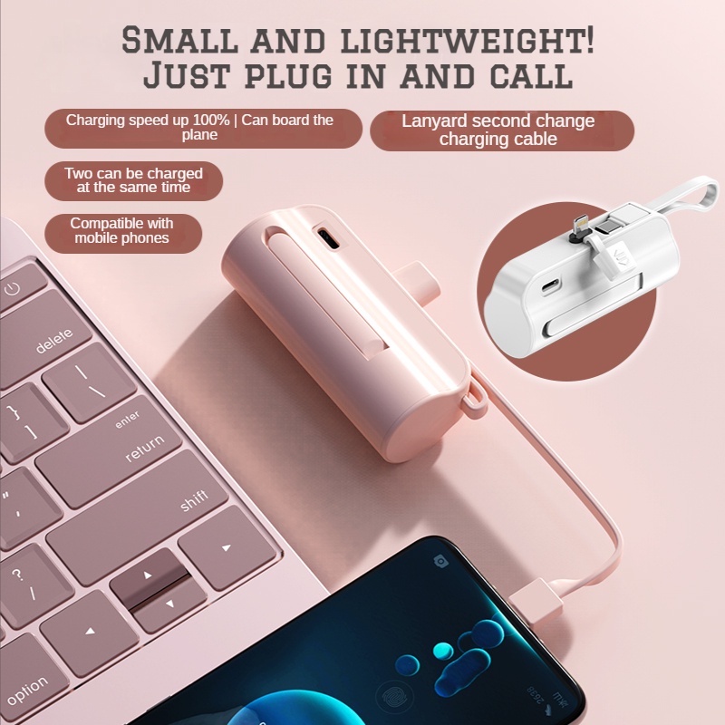 Capsule Mini Portable Power Bank 5000mAh Android Type-C & IOS Mini ...