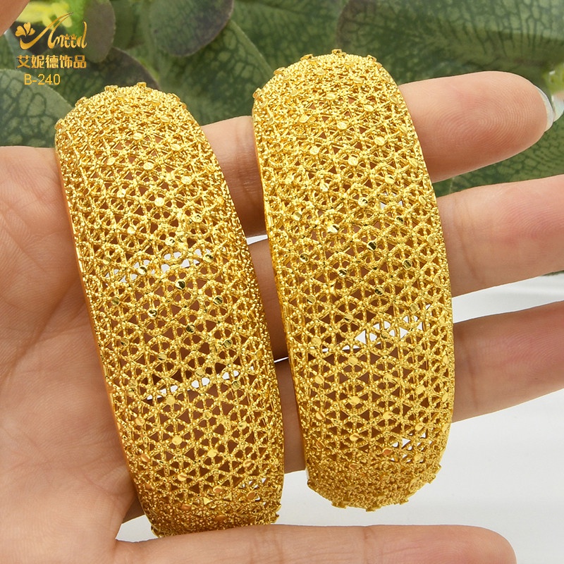 24k Gold-palted Hollow C Shape Open Bangle Wide Surface Bracelet Women ...