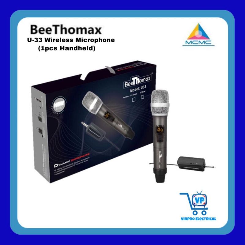 BeeThomax U33 Single UHF Wireless Mic with Rechargeable Receiver ...