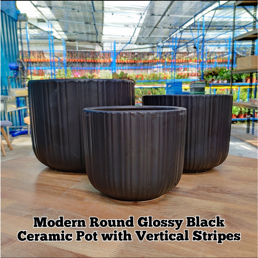 GPS Green Plant Society Modern Semi-circle Black Matte Ceramic Pot with ...