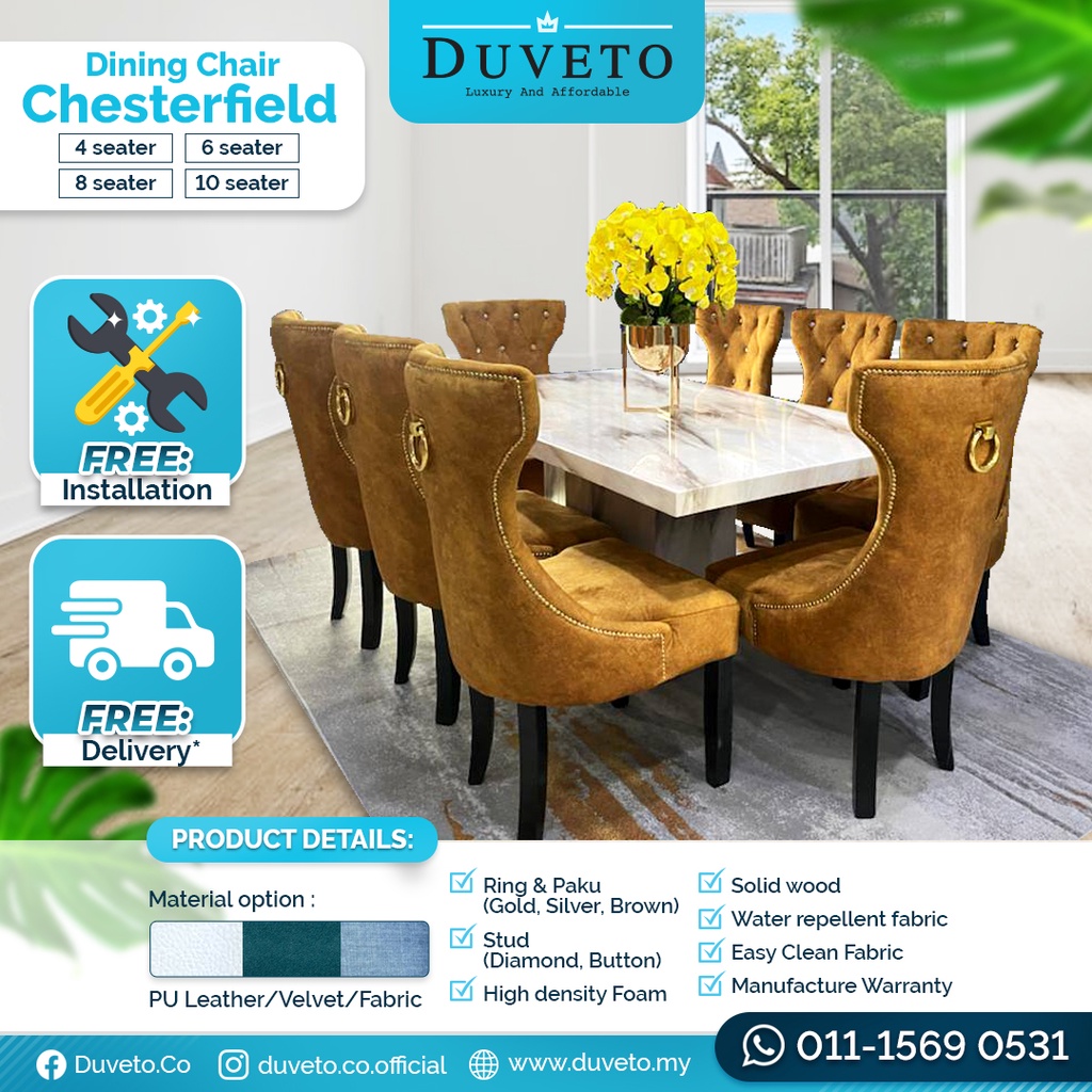 Chesterfield Dining Chair (Kerusi Sahaja)🎀/kerusi makan/set meja makan ...