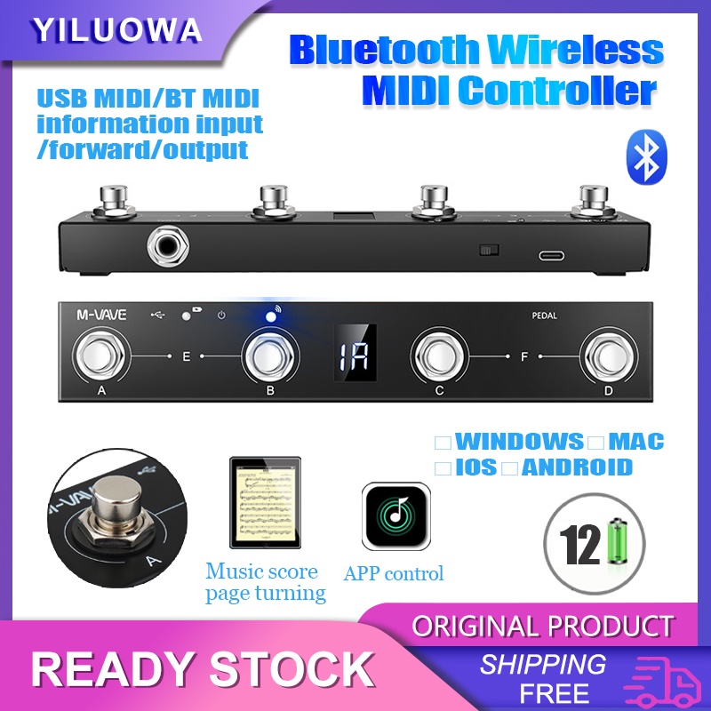 Bluetooth Wireless MIDI Controller Chocolate 4 Footswitch Supports USB ...