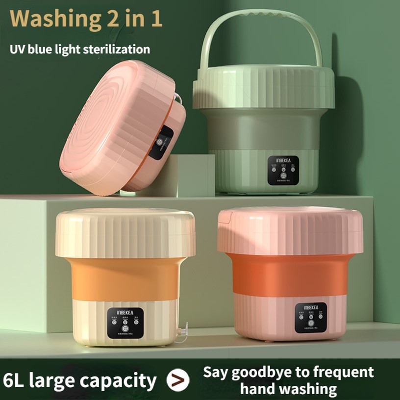 6L Foldable Mini Portable Washing Machine With Spin Dryer Drain Basket ...