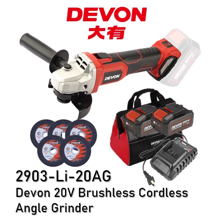 DEVON 2903-Li-20AG100 20V Brushless Cordless Angle Grinder - Bare Unit ...