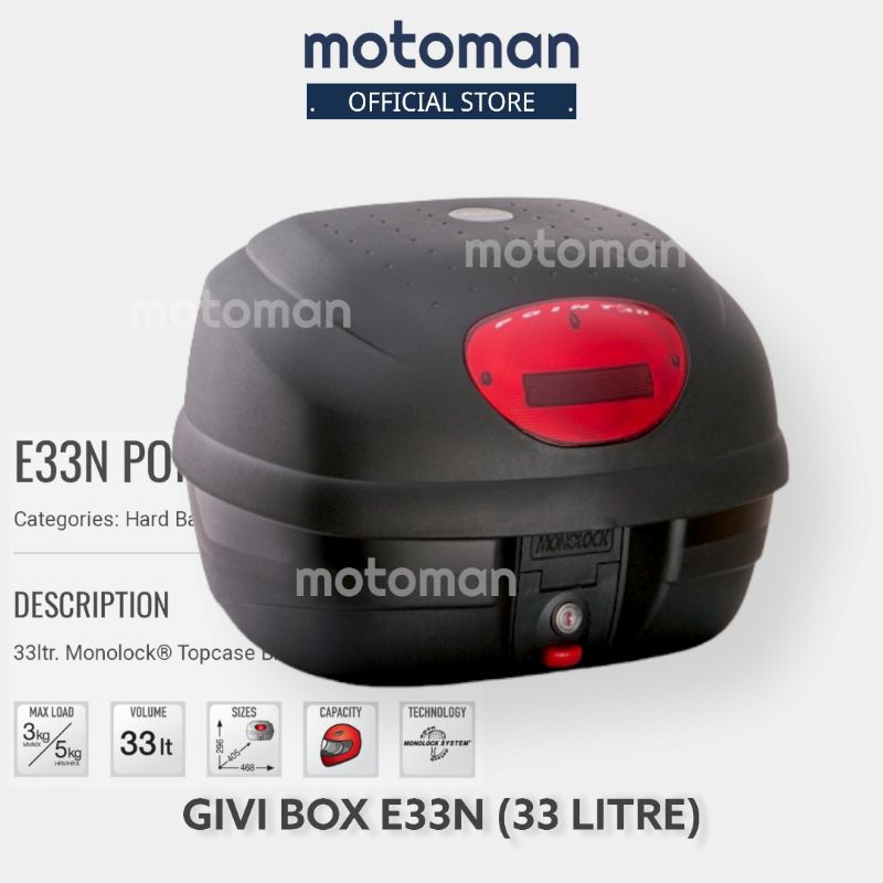 (Clearance Offer) GIVI Box E33N E33 33 LITRE Monolock 33L Helmet Box No ...