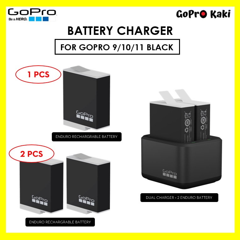 GOPRO HERO11 / HERO10 / Hero9 Dual Battery Charger + Enduro Batteries ...