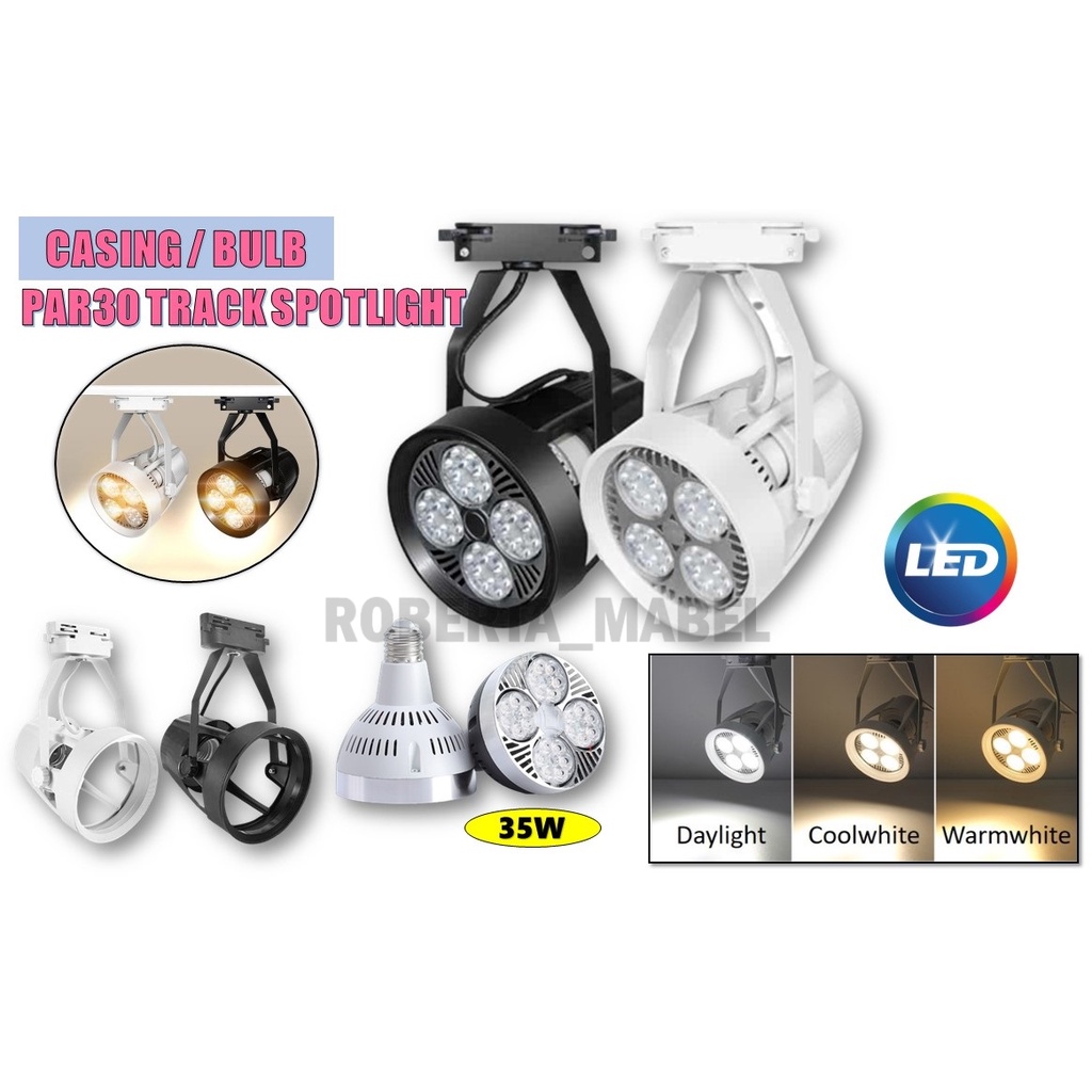 Lampu Trek Black/White Track Light Par30 Housing E27 Holder PAR30 LED Bulb 35W Mentol | Shopee ...