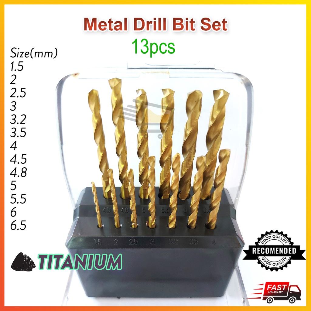 Metal Drill Bit Set 13pcs Titanium for Metal, Aluminium, Wood and ...