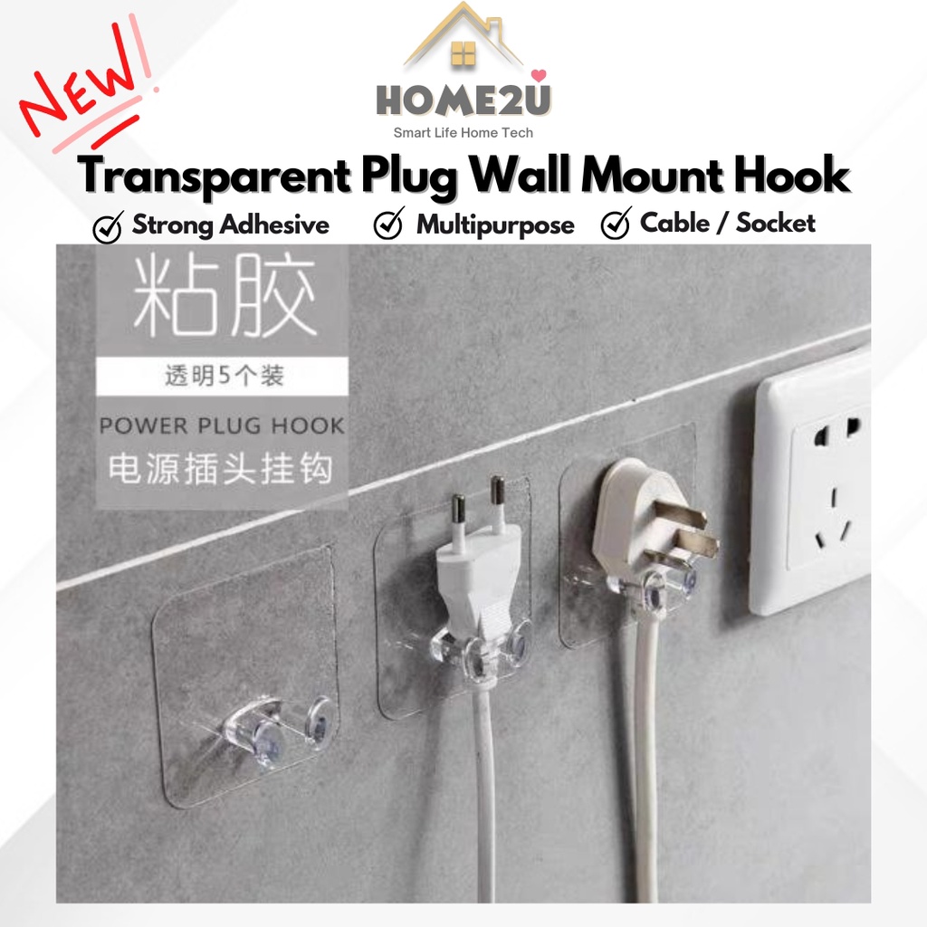 Transparent Plug Wall Mount Hook Bracket 无痕透明插座收纳挂钩Plug Holder Socket ...