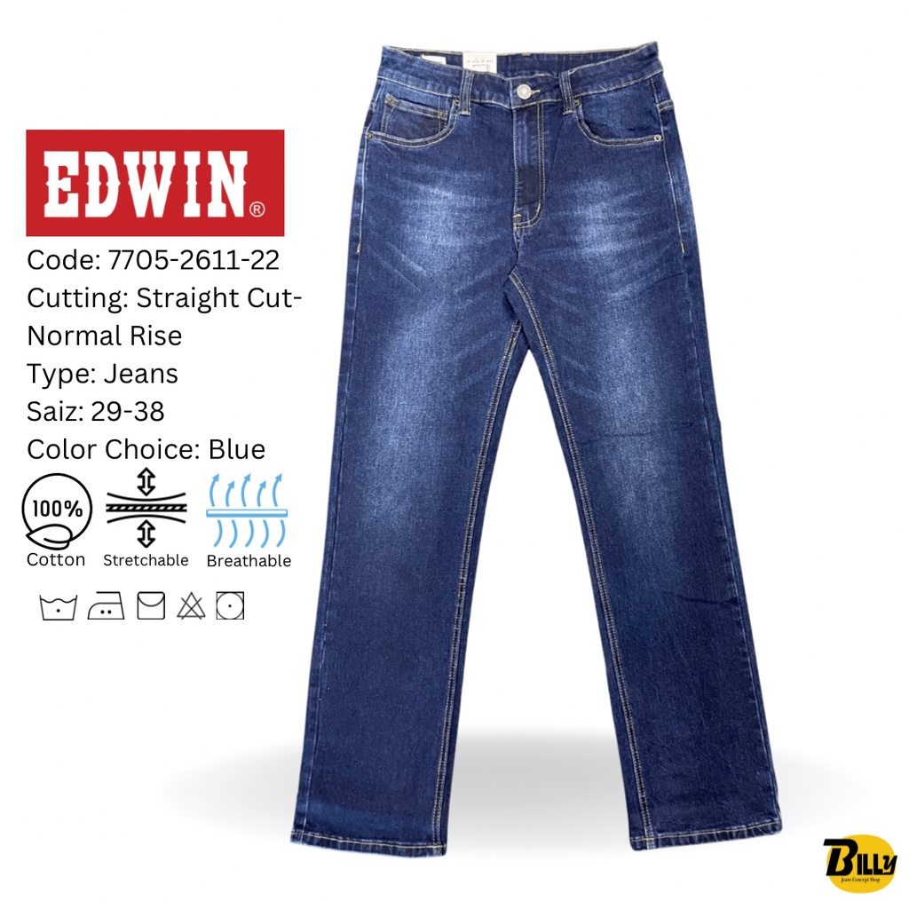 EDWIN Brand Men’s Straight Cut Stretchable Jeans ( 7705-2611-22 ...