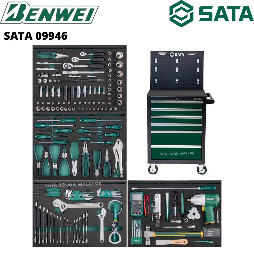 SATA 09946 188PCS AUTOMOTIVE MASTER TOOL SET WITH 6 DRAWER TROLLEY ...
