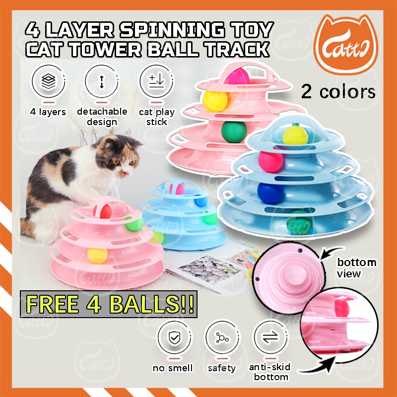 CATTO Cat Tower Ball Track 4 Layer Spinning Toy Mainan Kucing | Shopee ...