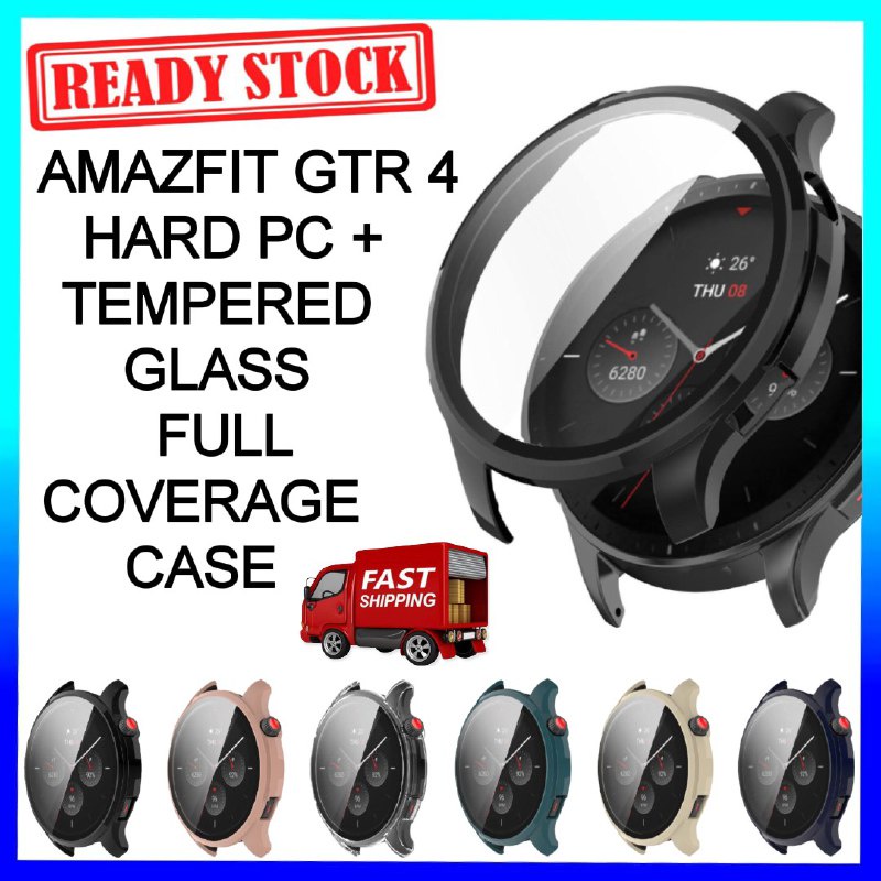 Amazfit GTR 4 Hard PC With Tempered Glass Full Coverage Protector Case ...