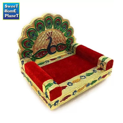 Swamy chair red mor sihasan spritualn wooden pooja chowki veerja laddu ...