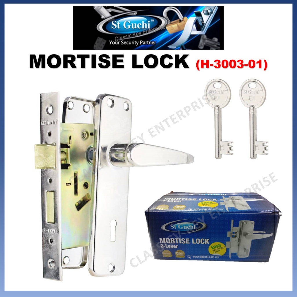 St Guchi Armor Mortise Lock Metal Grill Door Lever Handle Lock Kunci ...