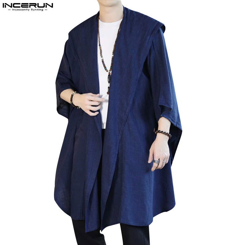INCERUN Mens Chinese Vintage Cape Poncho Cloaks Baggy Hooded Casual ...